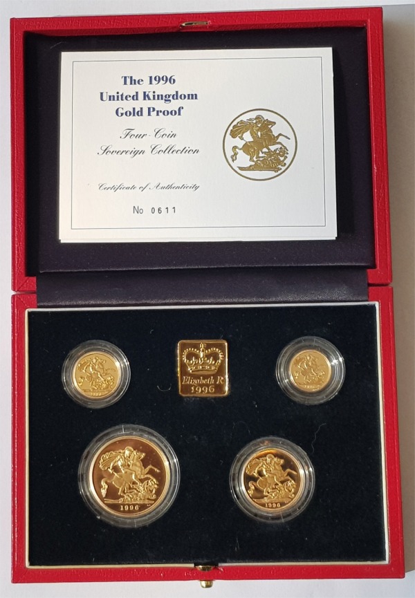 1996 Gold 4-Coin Sovereign Proof Set - CoinsNotebook
